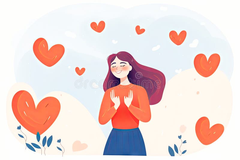 Happy Woman with Heart Feeling in Love in Flat Style Stock Illustration ...