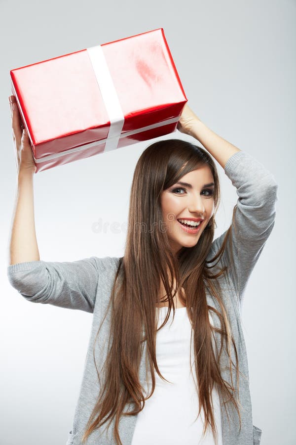 Happy woman hold gift box stock photo. Image of adult - 42104868