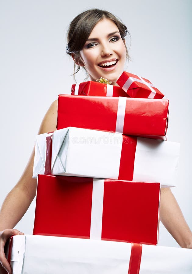 Happy woman hold gift box stock image. Image of beautiful - 31153767