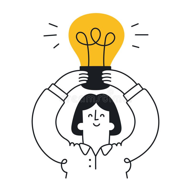 Happy Woman Holding Big Bulb. New Idea, Brainstorming, Solution ... Happy Woman Holding Big Bulb. New Idea, Brainstorming, Solution ...