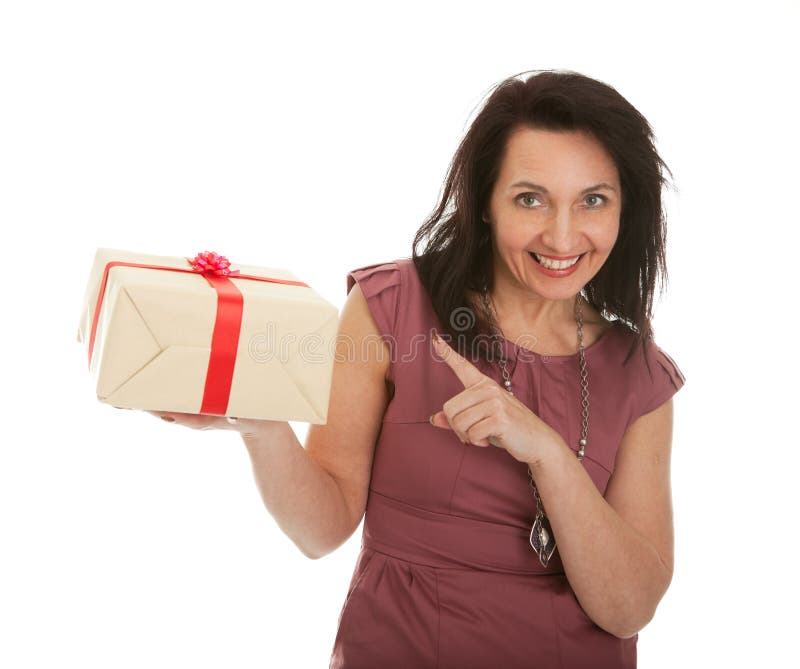 Happy Woman Holding Gift Box Stock Photo - Image of adult, people: 18601540