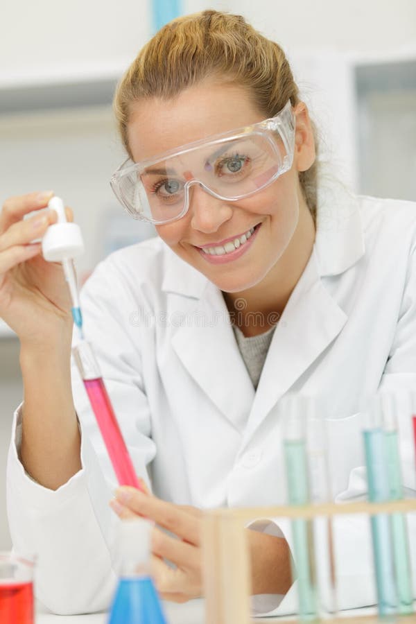 Happy Woman Holding Pipette in Lab Stock Image - Image of test ...