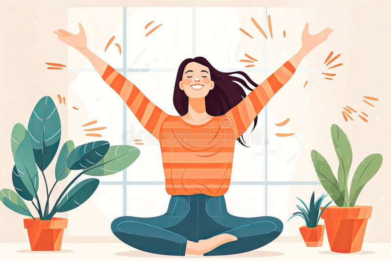 Happy Woman in Home Feeling Happy in Flat Style Stock Photo - Image of ...
