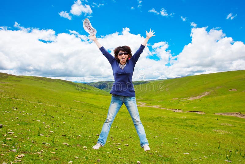 Woman jump stock image. Image of joga, girlfiend, nature - 716165