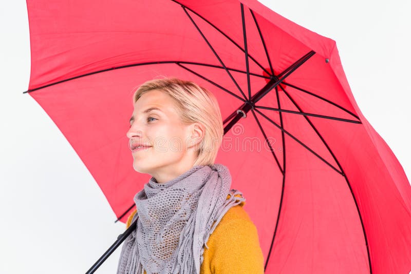 Happy woman keeping dry stock image. Image of happy, blue - 60532361