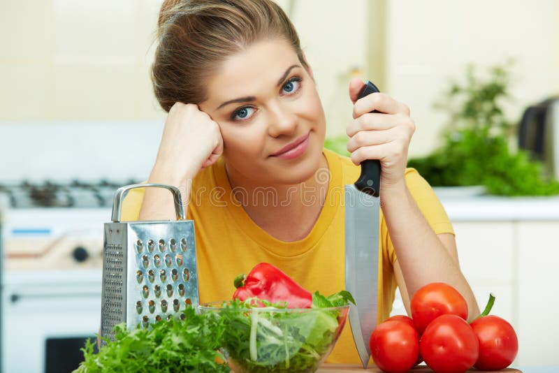 Happy woman in kitchen stock photo. Image of lifestyle - 42101802
