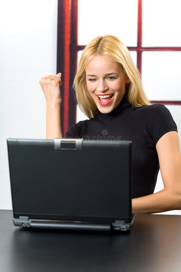 Happy woman on laptop stock photo. Image of happiness - 2856844