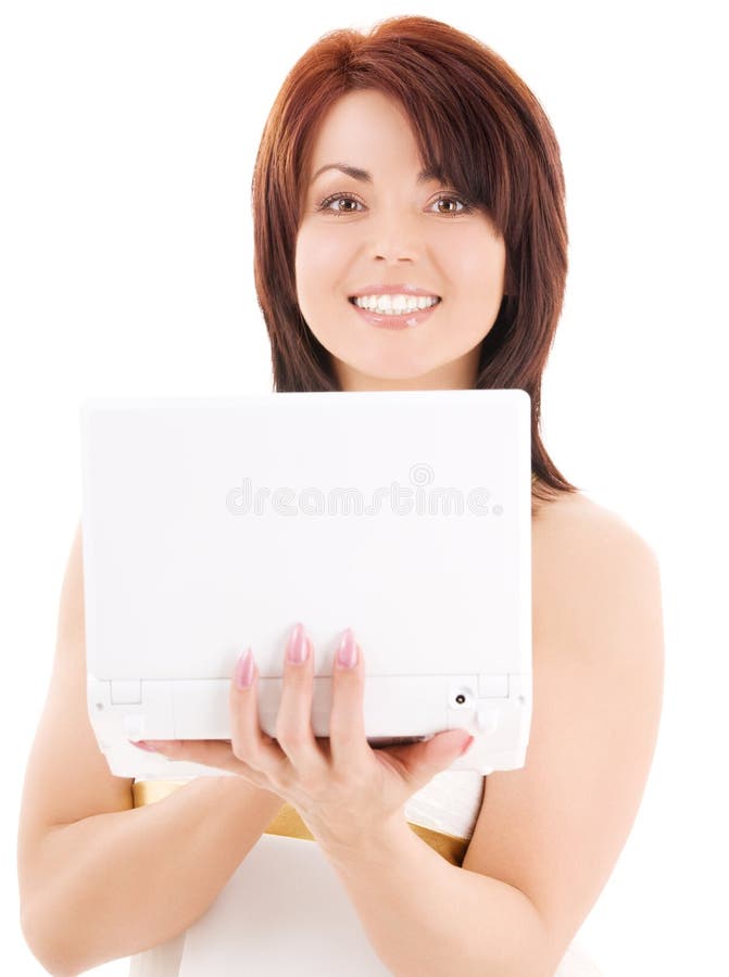 Happy Woman with Laptop Computer Stock Image - Image of gorgeous ...