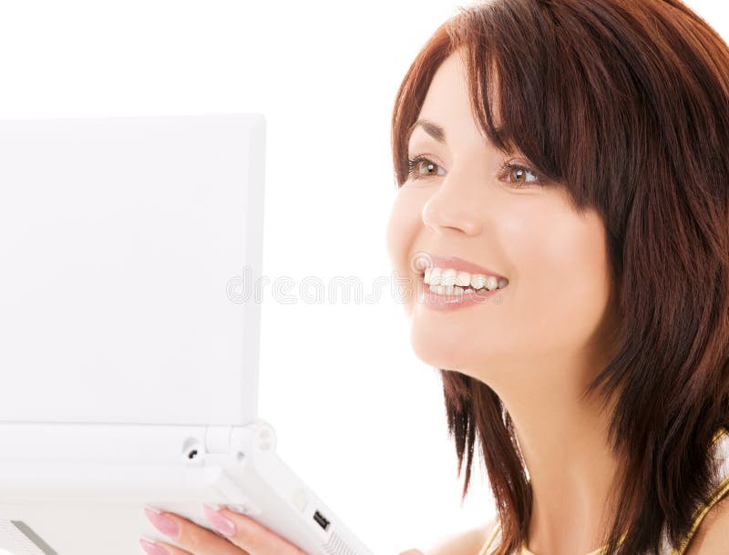 Happy Woman with Laptop Computer Stock Photo - Image of female ...