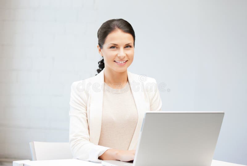 Happy Woman with Laptop Computer Stock Photo - Image of notebook ...