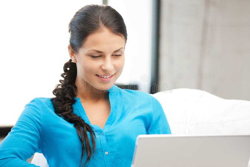 Happy Woman with Laptop Computer Stock Image - Image of internet, girl ...