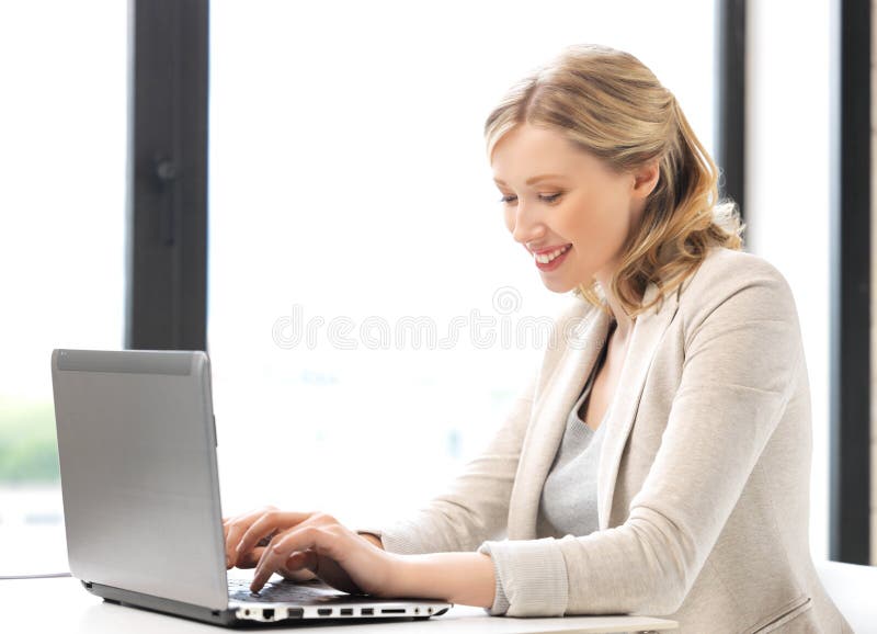 Happy Woman with Laptop Computer Stock Image - Image of happy, elegant ...