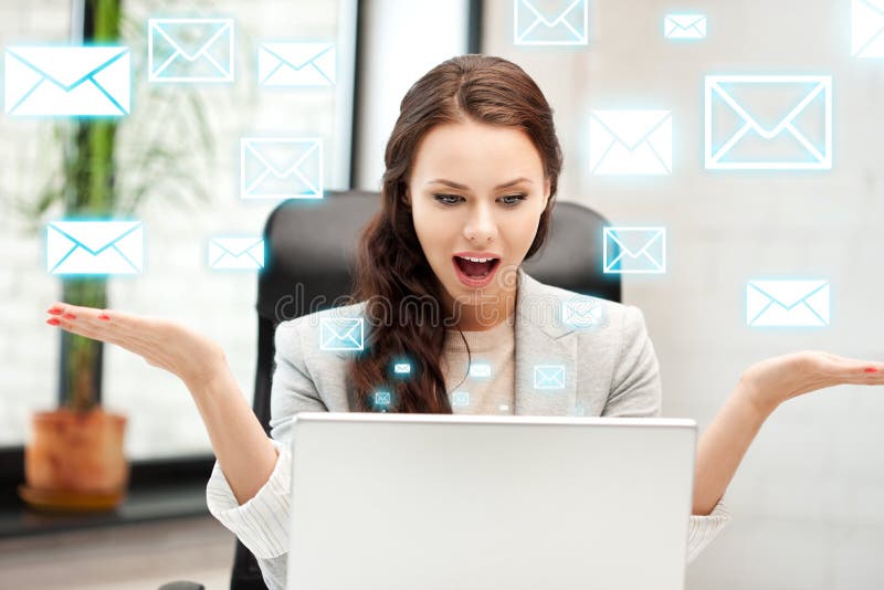 Happy Woman with Laptop Computer Stock Photo - Image of information ...