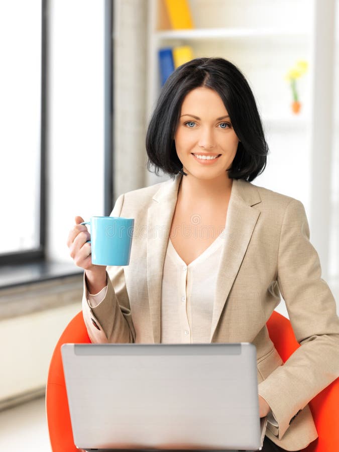 Happy Woman with Laptop Computer Stock Photo - Image of network ...