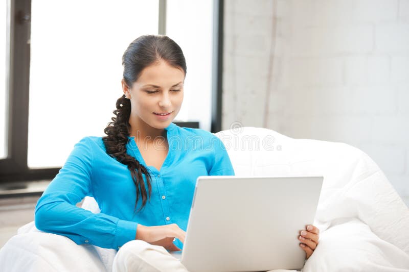 Happy Woman with Laptop Computer Stock Photo - Image of caucasian ...