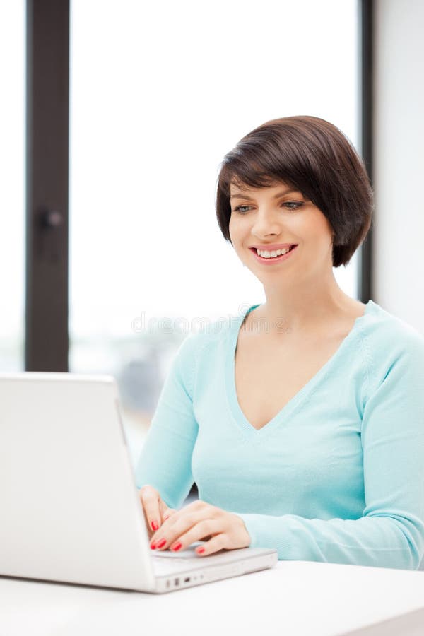 Happy Woman with Laptop Computer Stock Photo - Image of elegant, girl ...