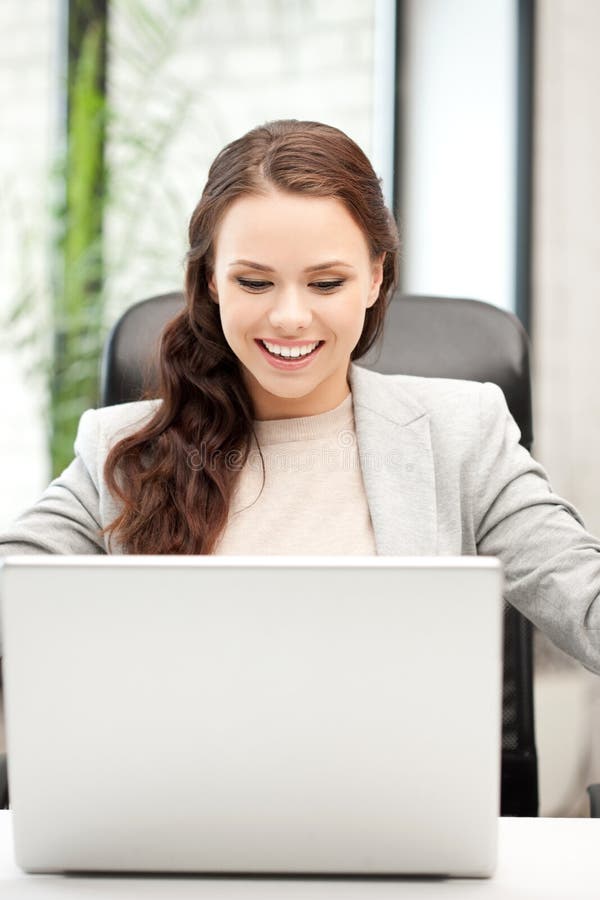 Happy Woman with Laptop Computer Stock Image - Image of human, chatting ...