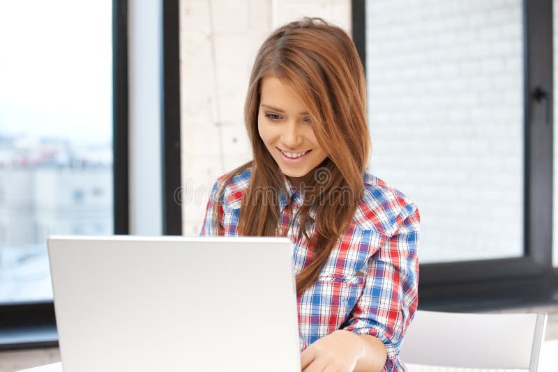 Young Woman Girl Using Laptop Drinking Coffee Stock Image - Image of ...