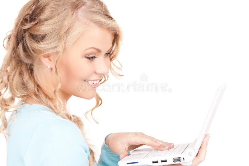 Happy Woman with Laptop Computer Stock Photo - Image of girl ...