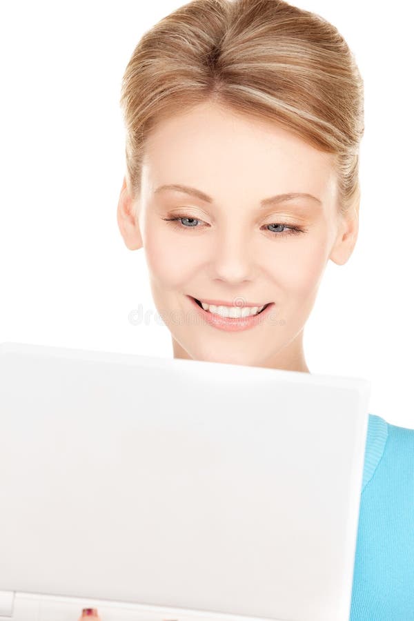 Happy Woman with Laptop Computer Stock Photo - Image of communication ...