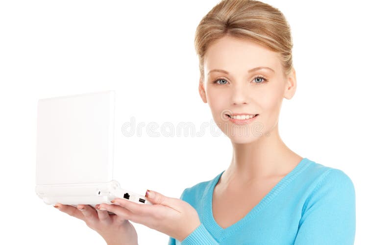 Happy Woman with Laptop Computer Stock Image - Image of lovely ...