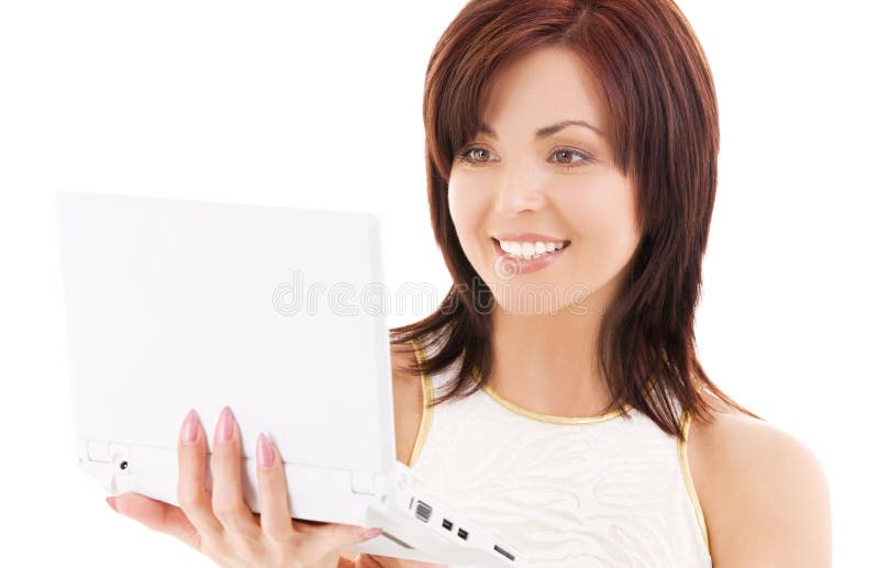 Happy Woman with Laptop Computer Stock Image - Image of caucasian ...
