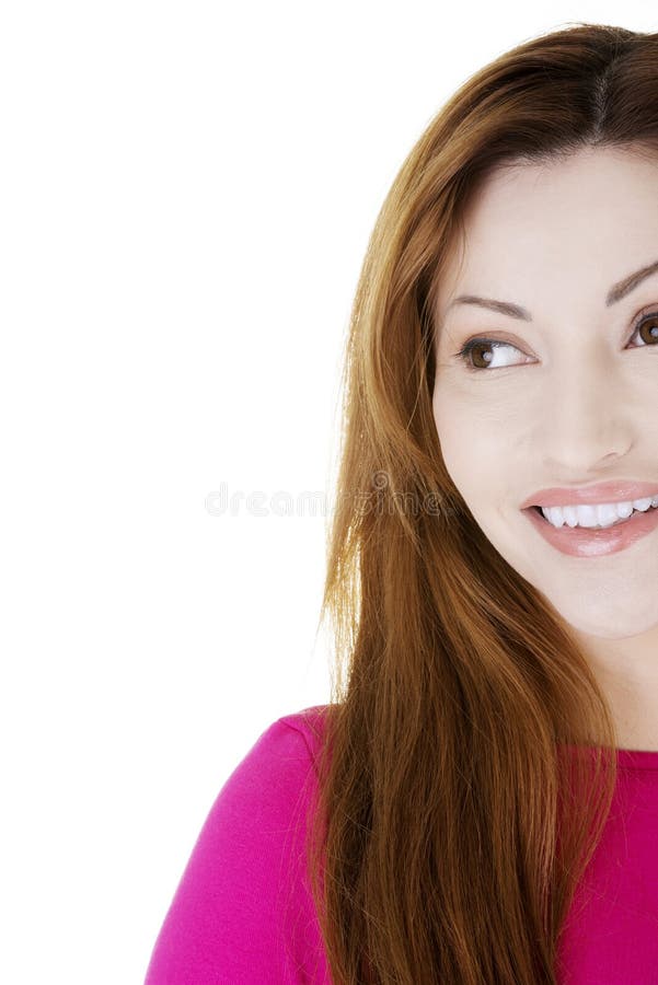 Happy woman looking left stock image. Image of brunette - 30652667