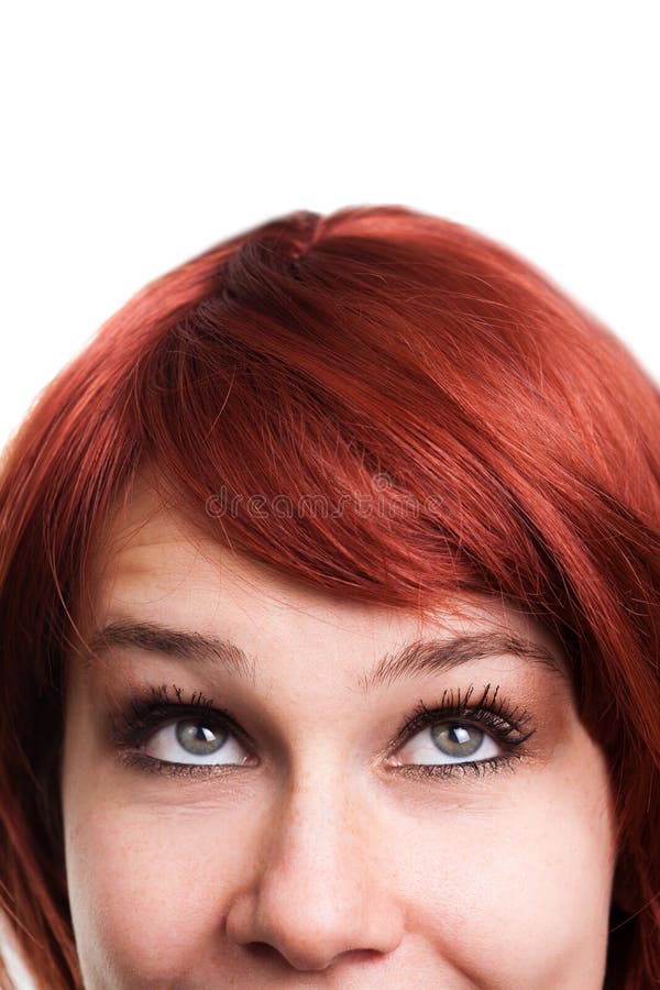 Happy Woman Looking Up and Above Stock Image - Image of hair, cute ...