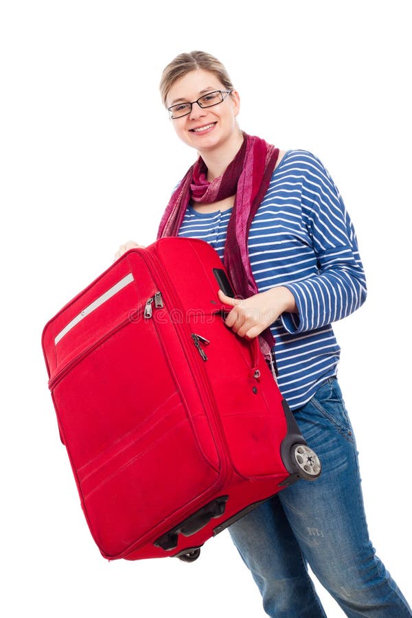 Happy woman with luggage stock photo. Image of departure - 24874154
