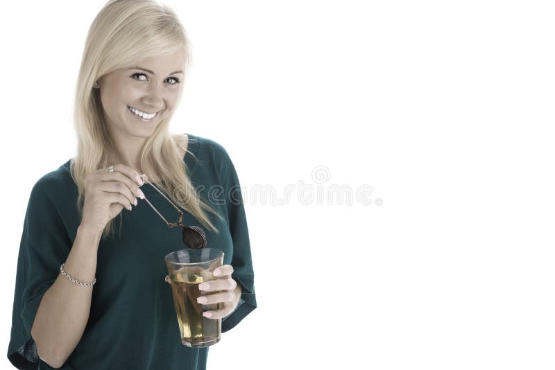 Happy Woman Making a Glass of Tea Stock Photo - Image of isolated ...