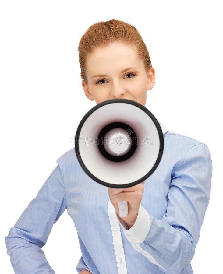 Happy woman with megaphone stock image. Image of gorgeous - 25538175