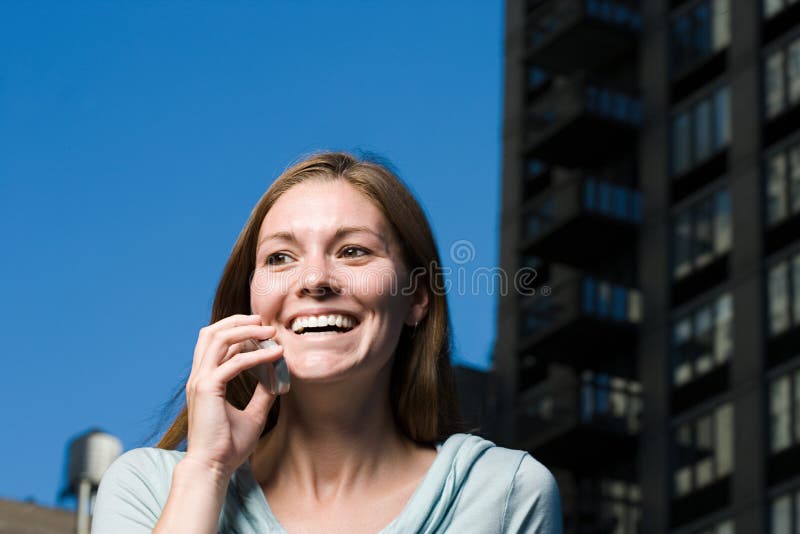 Happy Woman on Mobile Phone Stock Image - Image of ethnicity, happiness ...