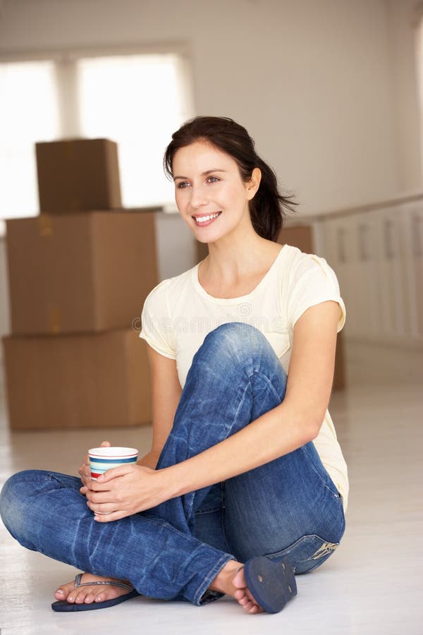Happy Woman Moving into New Home Stock Image - Image of caucasian ...