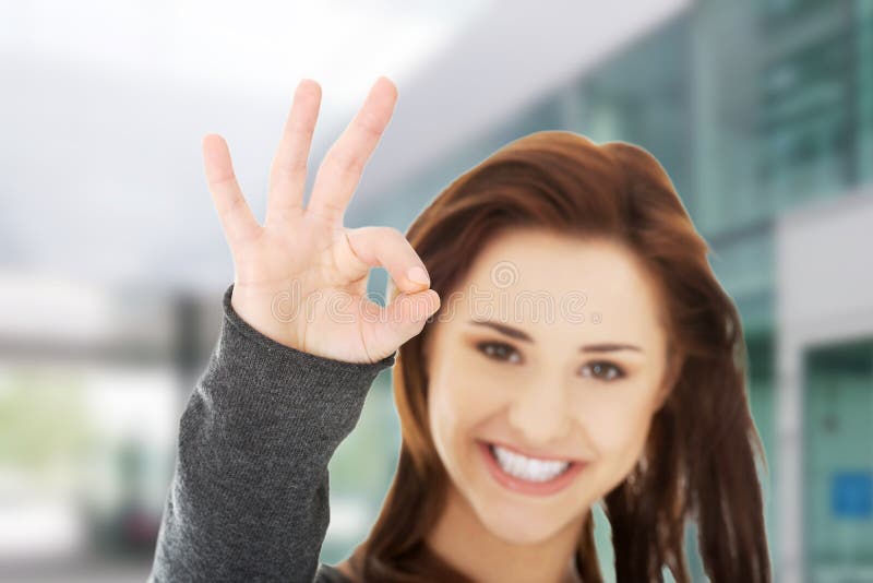 Happy Woman with OK Hand Sign Stock Image - Image of female, friendly ...