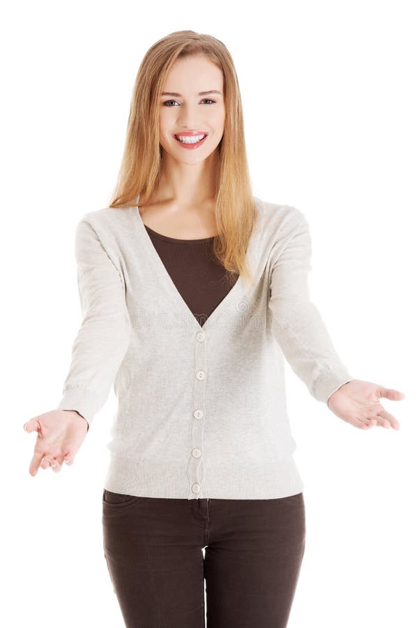 Woman with an Open Hand Ready for Hugging Stock Image - Image of ...