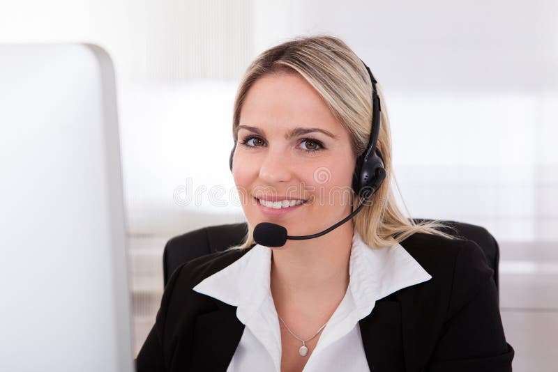Happy Woman Operator with Headset Stock Photo - Image of operator, call ...