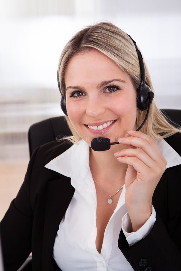 Happy Woman Operator with Headset Stock Image - Image of operator ...