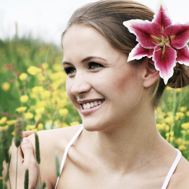 Happy woman outdoor stock image. Image of life, lily, happiness - 5435459