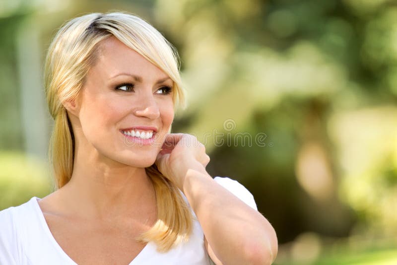 Happy Woman Outside stock image. Image of yard, toothy - 27341009
