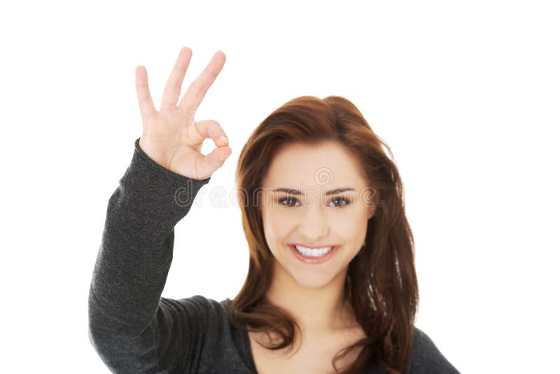 Happy Woman with Perfect Hand Sign Stock Photo - Image of person ...