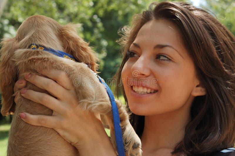 Happy woman with pet dog stock photo. Image of looking - 5476796