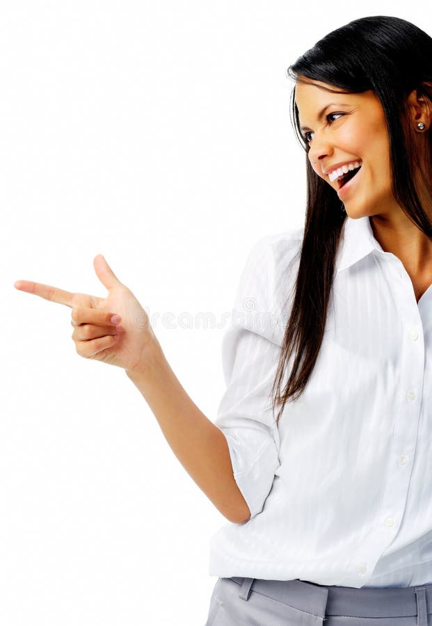 Happy woman pointing stock image. Image of mixed, corporate - 23429287