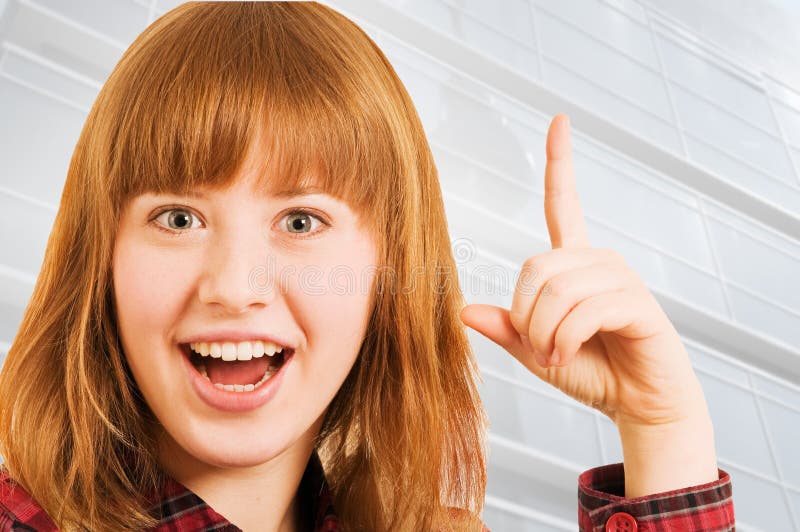 Happy Woman Pointing Finger Stock Image - Image of joyful, pretty: 5154581