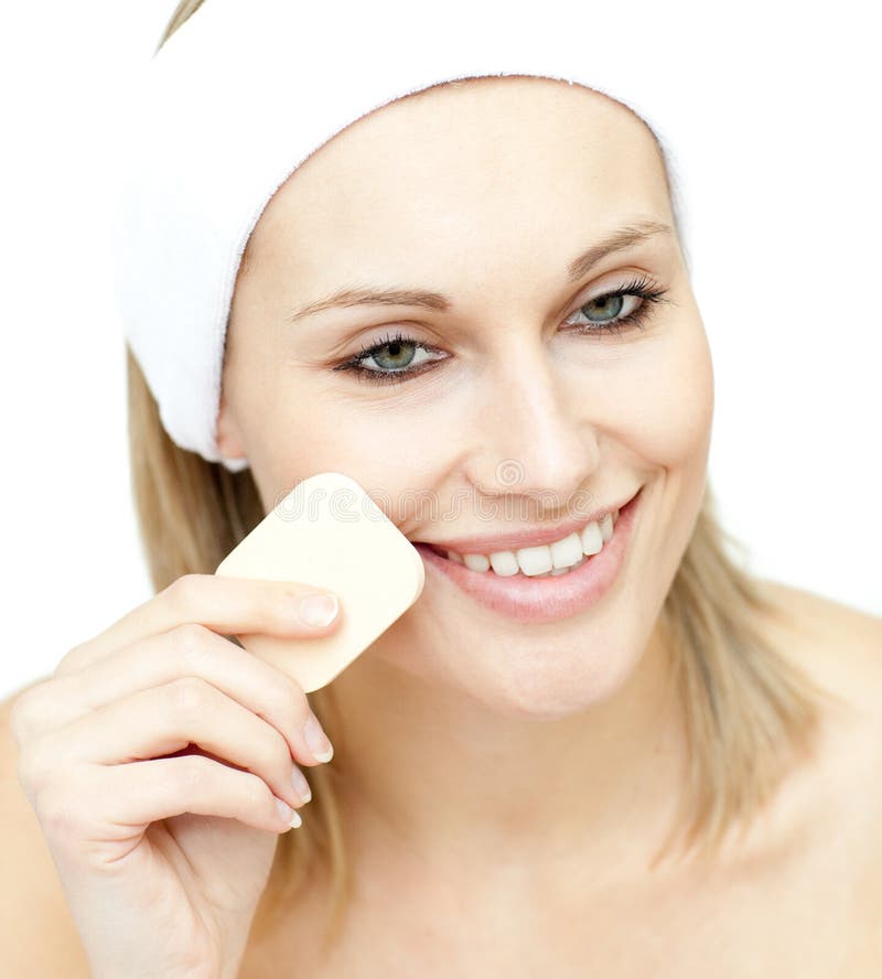 Beauty Young Woman Applying Face Foundation Stock Image - Image of ...