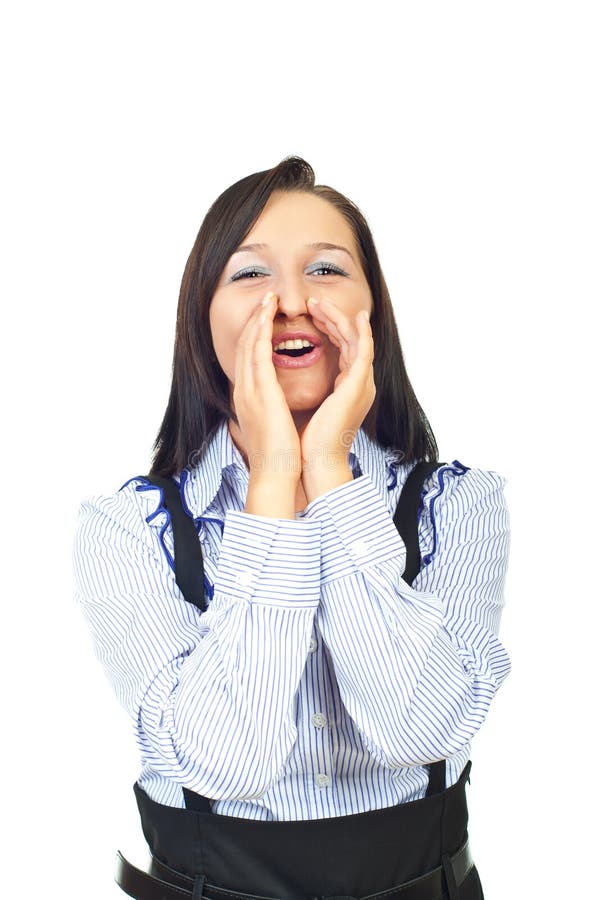 Beautiful Young Woman Shouting through Hands Stock Photo - Image of ...