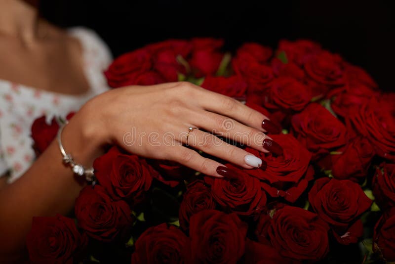 Happy Woman Shows Engagement Ring after Proposal. Stock Image - Image ...