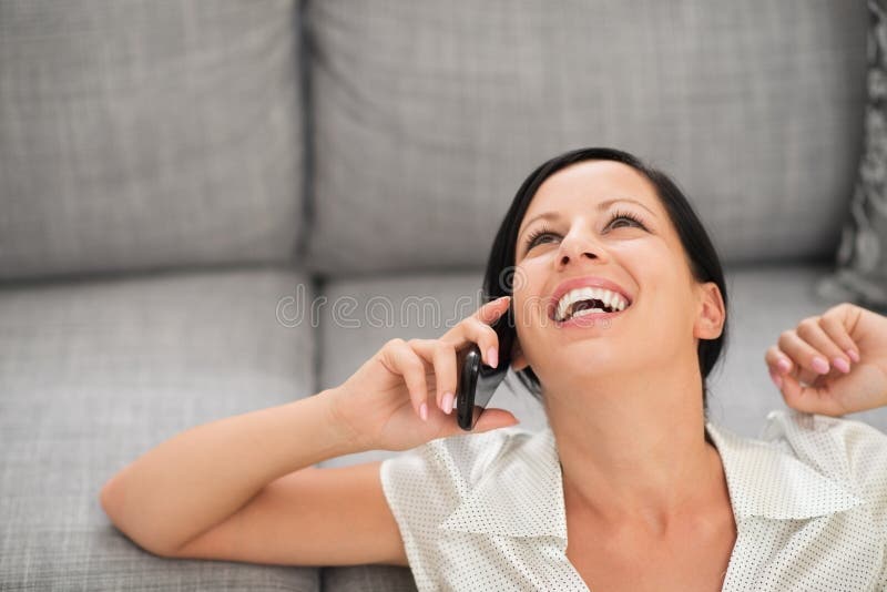 Happy Woman Speaking Mobile Phone Stock Image - Image of mobile ...
