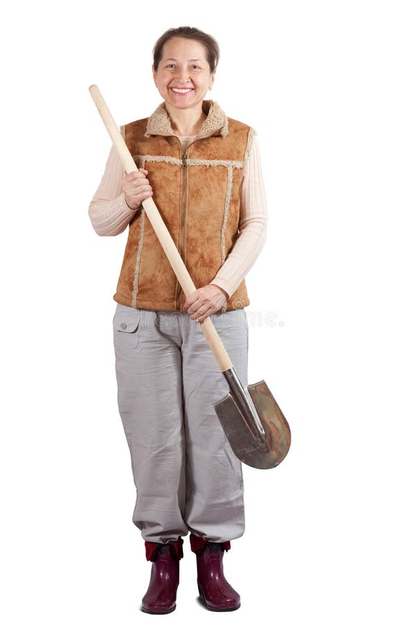 Happy Woman Stands with Spade Stock Photo - Image of caucasian, person ...