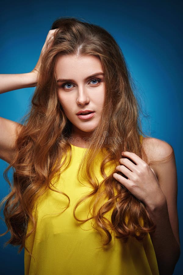 Woman With Strong Healthy Hair Using Hair Dryer Stock Image Image Of