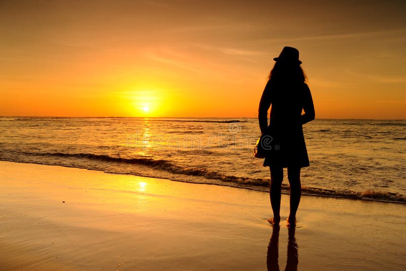Happy Woman in Sunset at Beach in Krabi Thaila Stock Photo - Image of ...